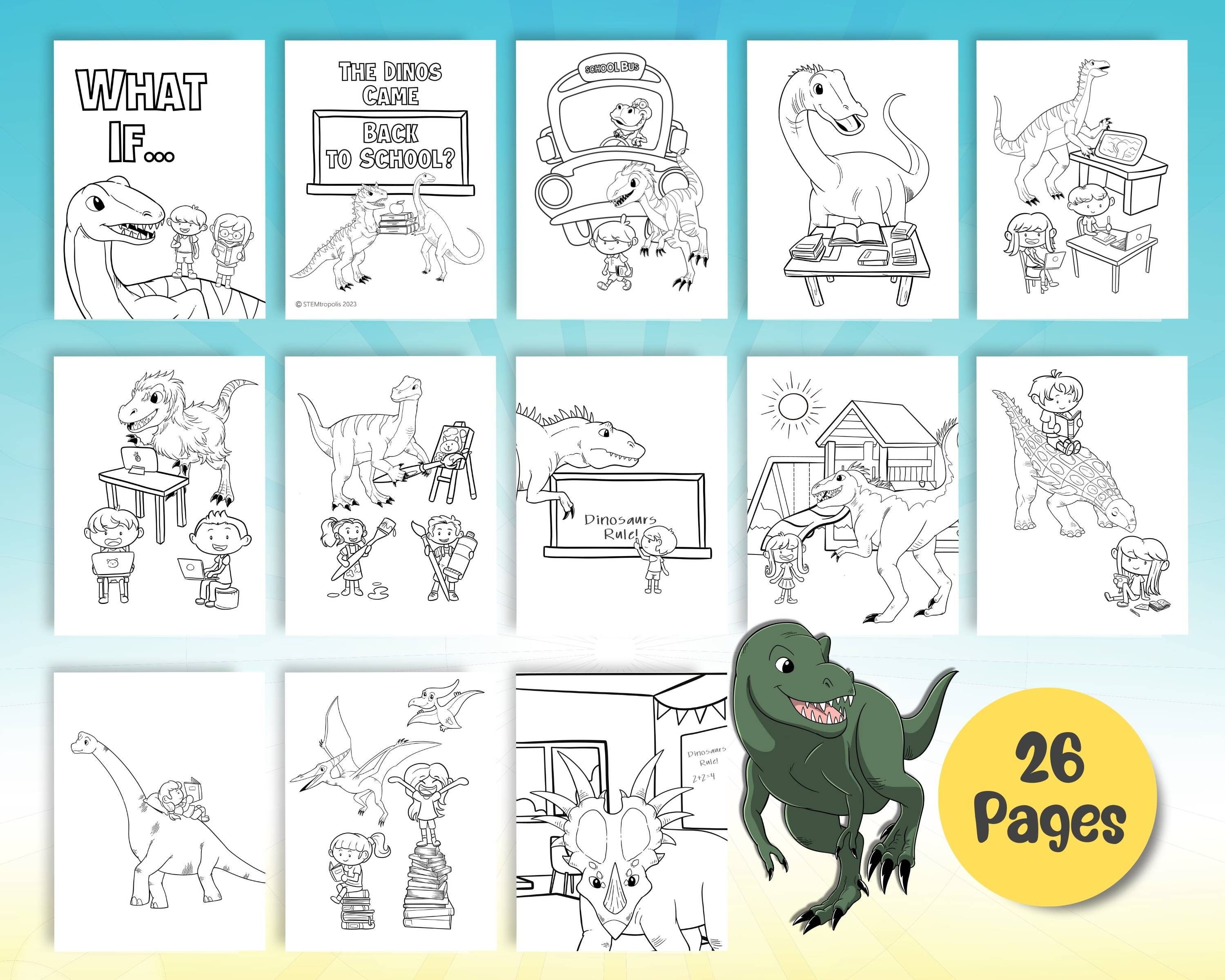 Back to School Dinosaur Coloring Pages, Printable Coloring for Kids ...