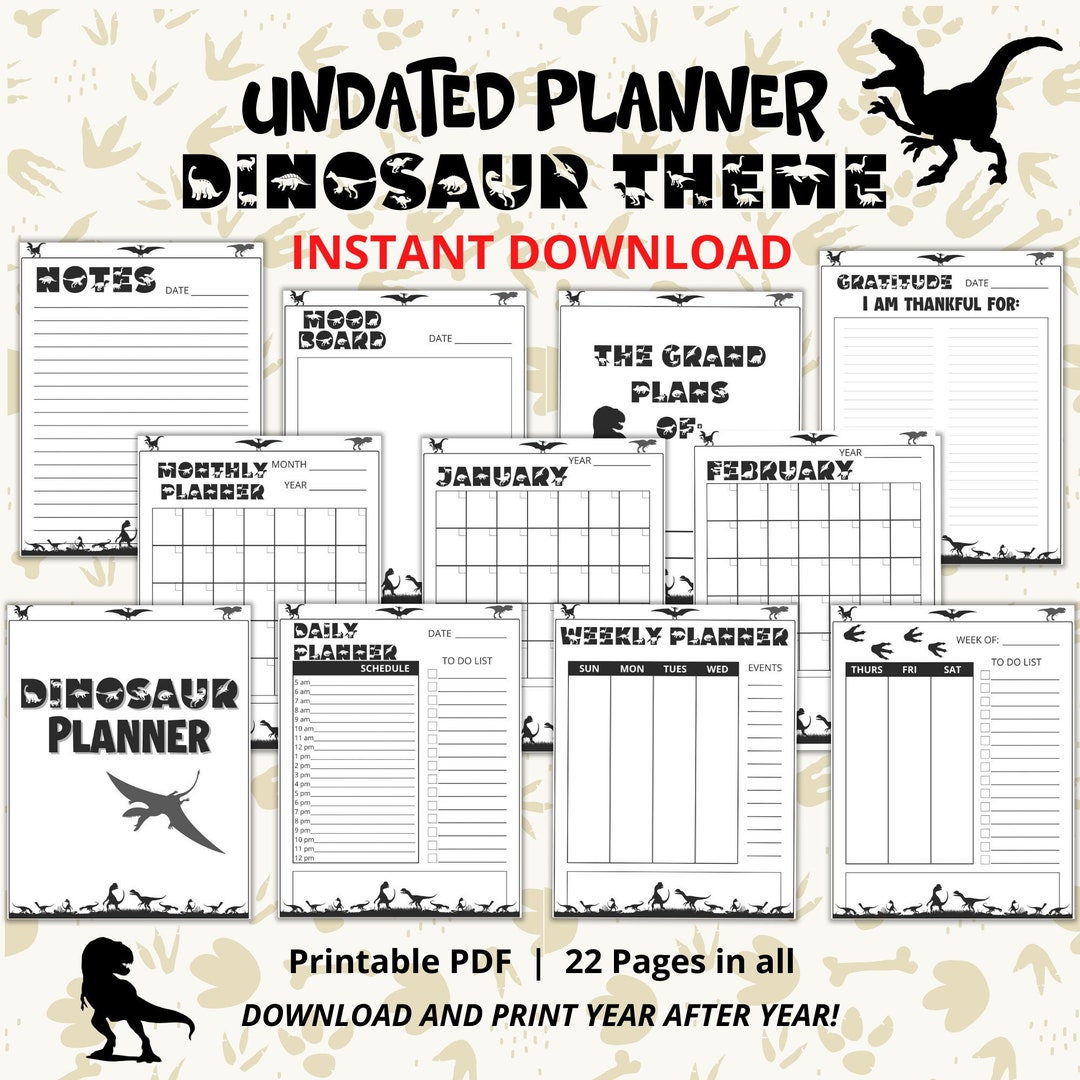 Dinosaur Printable Undated Planner, Dinosaur Planner, Daily Organizer ...
