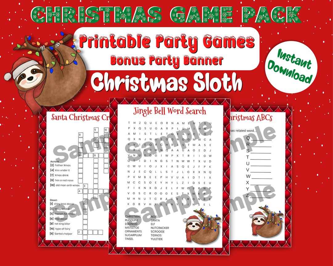 Christmas Sloth Printable Games, Christmas Activities for Kids, Party ...