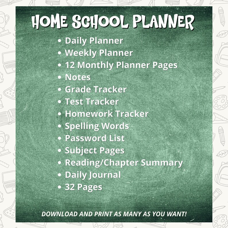 Homeschool Planner Printable, Undated Planner, Homework Tracker ...