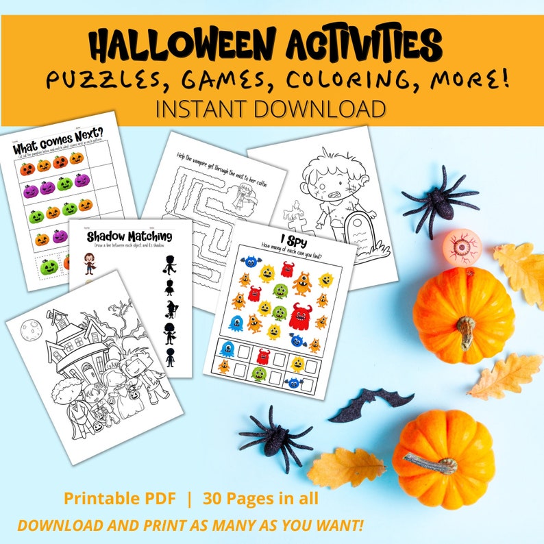Halloween Activity Printable, Activity Pages Worksheets, Coloring Pages ...