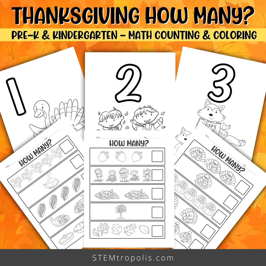 Thanksgiving Math Worksheets, Pre-k Kindergarten Worksheets, Counting ...