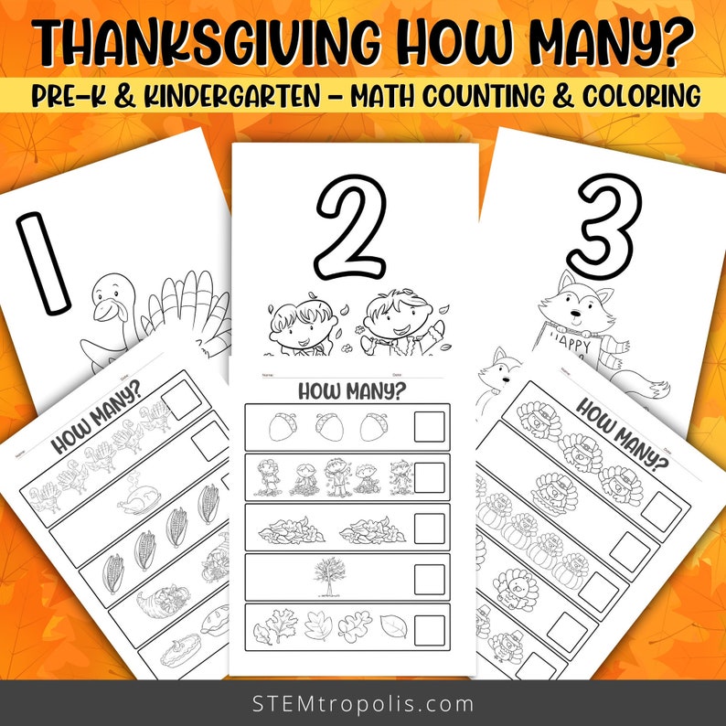 Thanksgiving Math Worksheets, Pre-k Kindergarten Worksheets, Counting ...