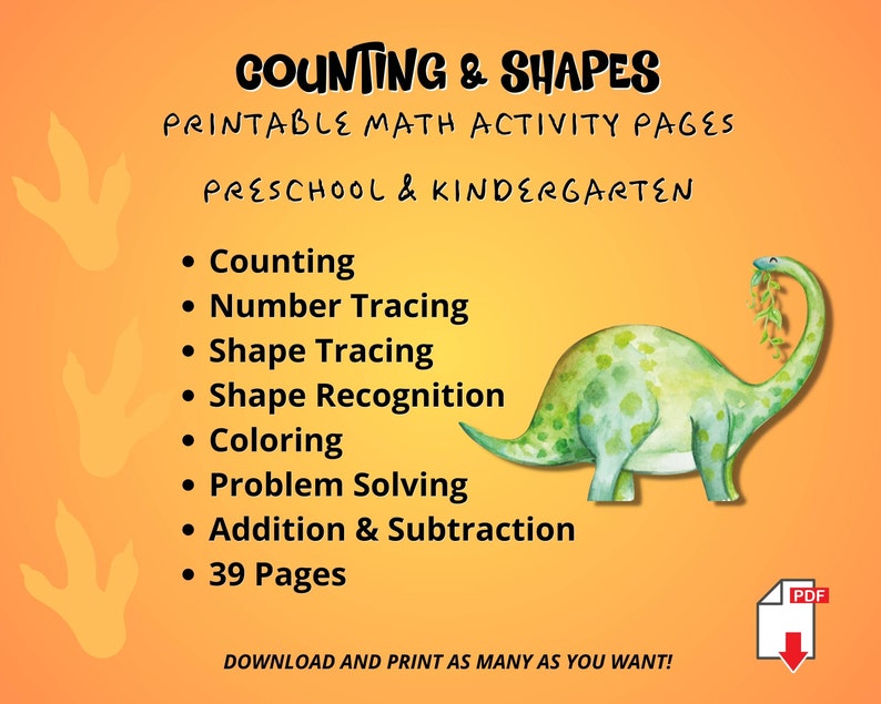 Dinosaur Printable Math Worksheets, Shapes Tracing Number Worksheets ...