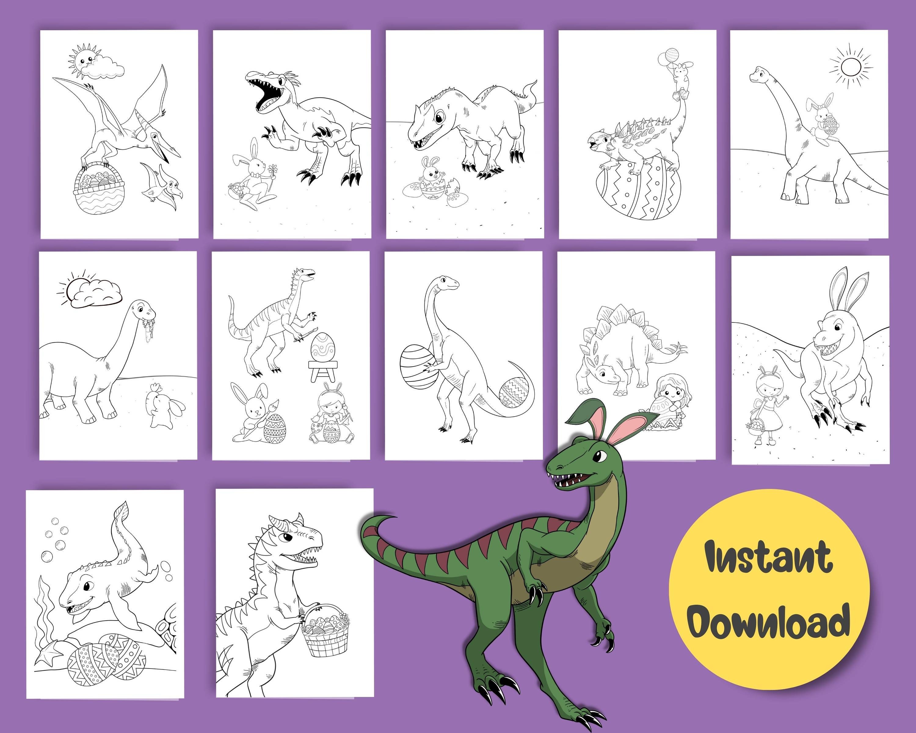 Dinosaur Easter Coloring Pages, Dinosaur Easter Basket Stuffer, Easter ...