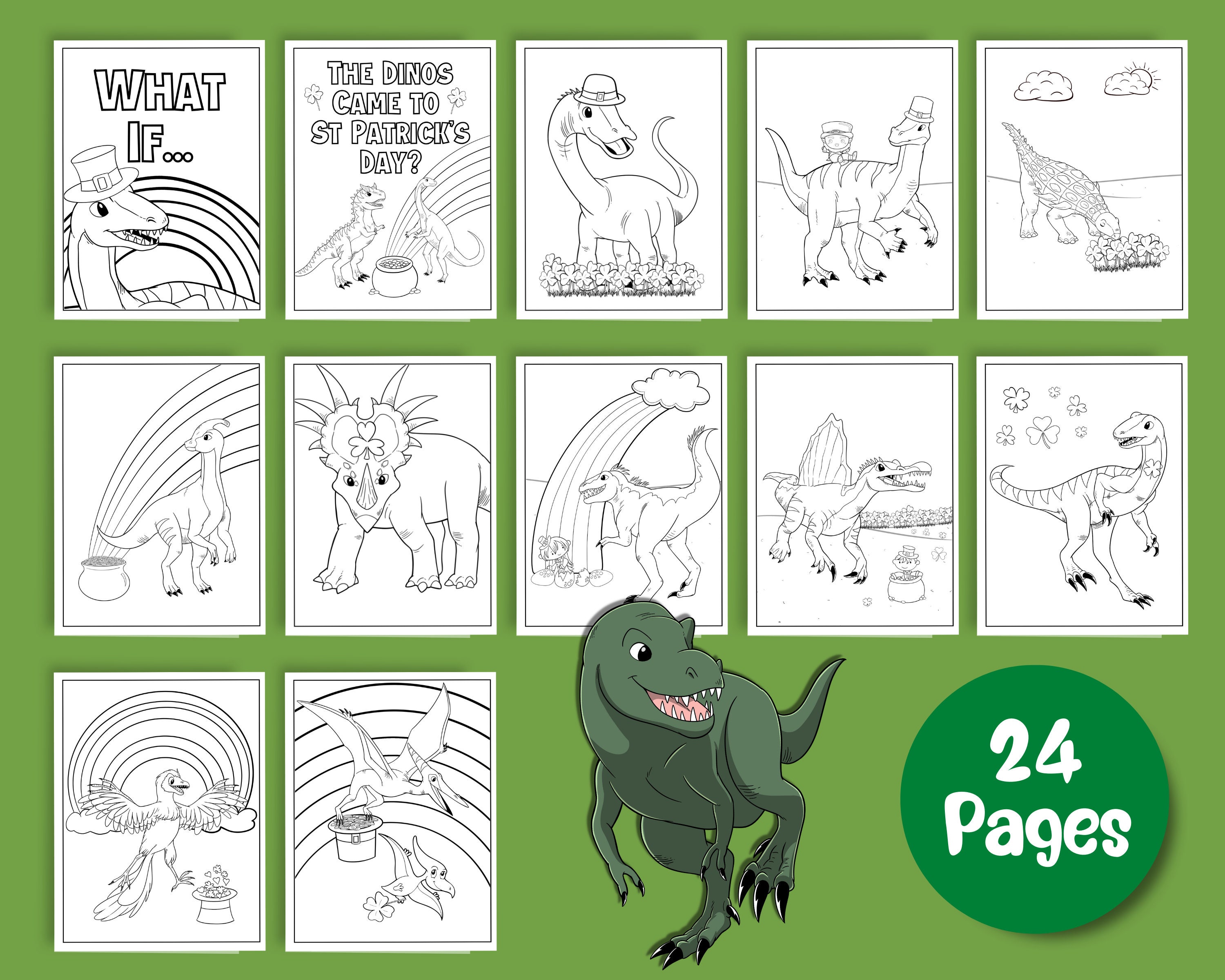 Dinosaur St Patricks Day Coloring Pages, St Patrick's Day Printable ...