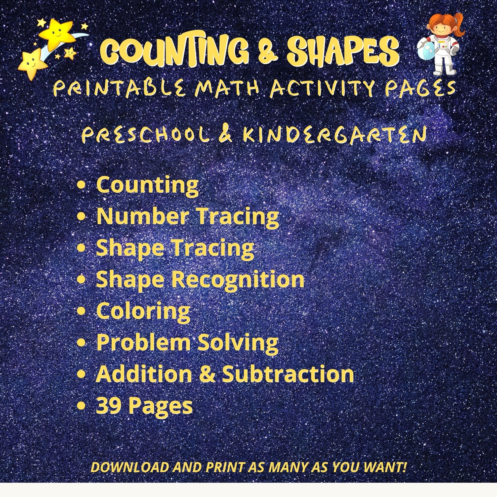 Space Printable Math Worksheets, Shapes Tracing Number Worksheets ...