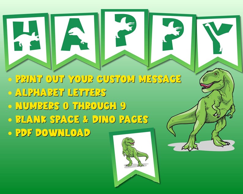 Printable Alphabet Banner Letters and Numbers, Dinosaur Banner ...