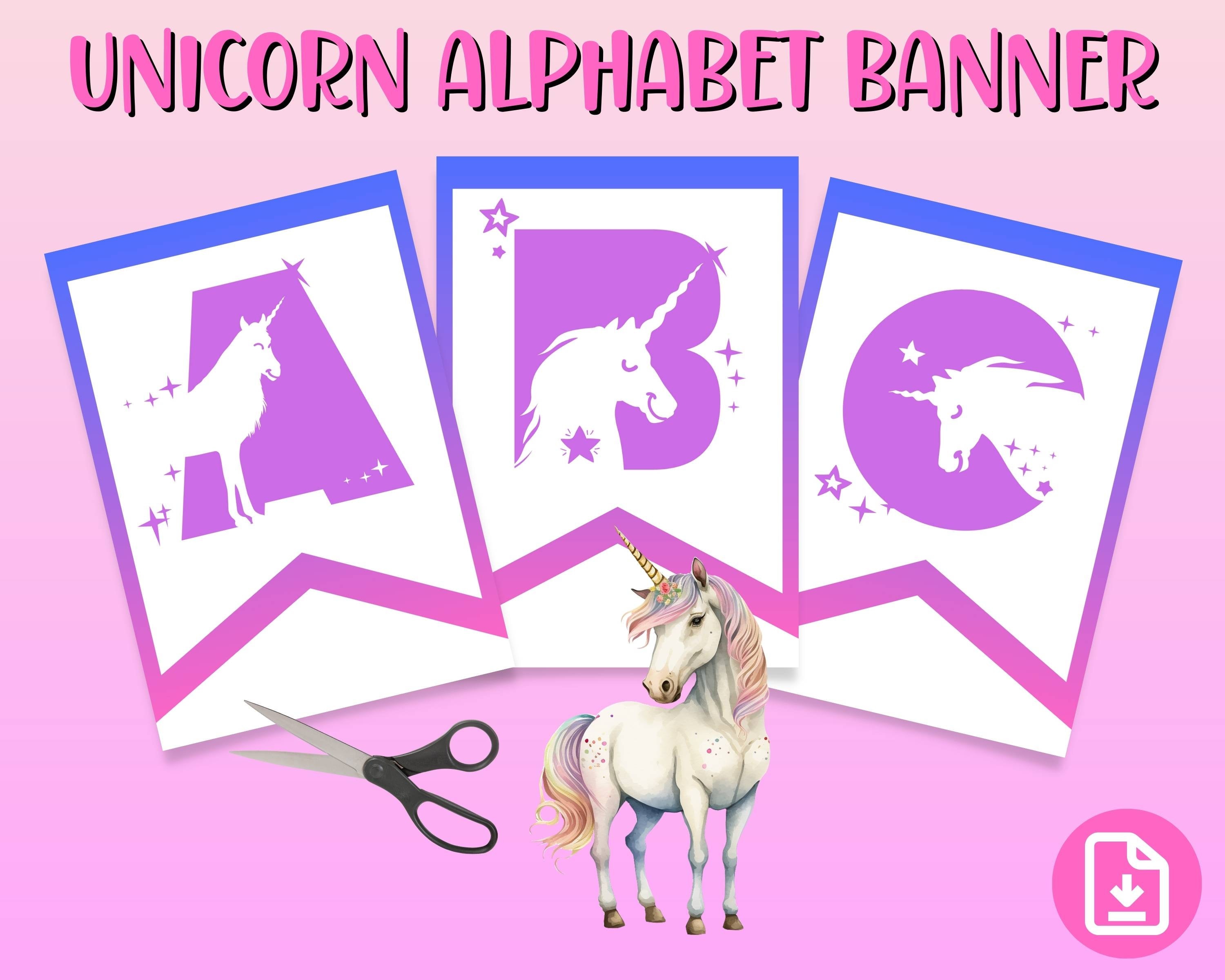 Printable Alphabet Banner Letters and Numbers, Unicorn Banner ...
