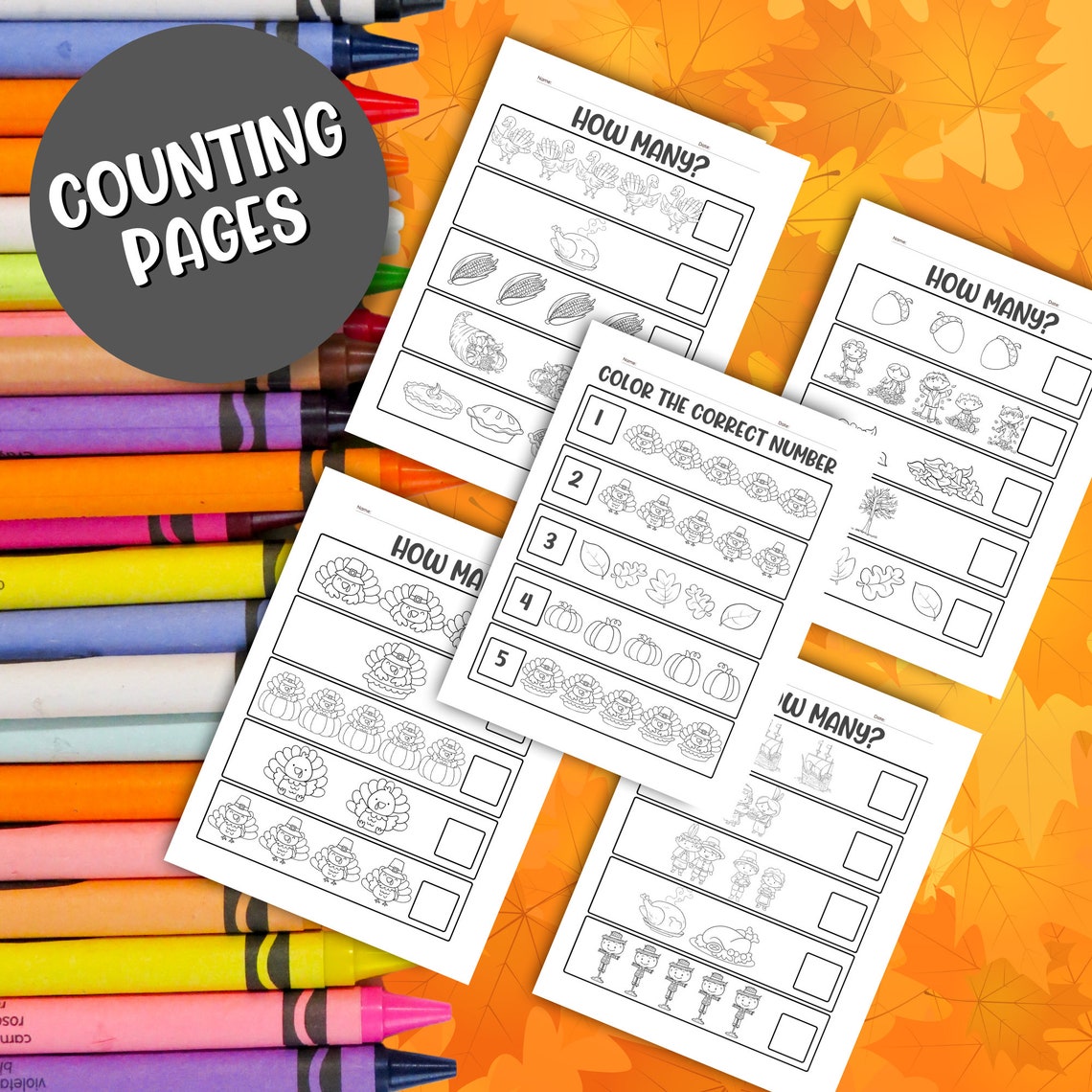 Thanksgiving Math Worksheets, Pre-k Kindergarten Worksheets, Counting ...