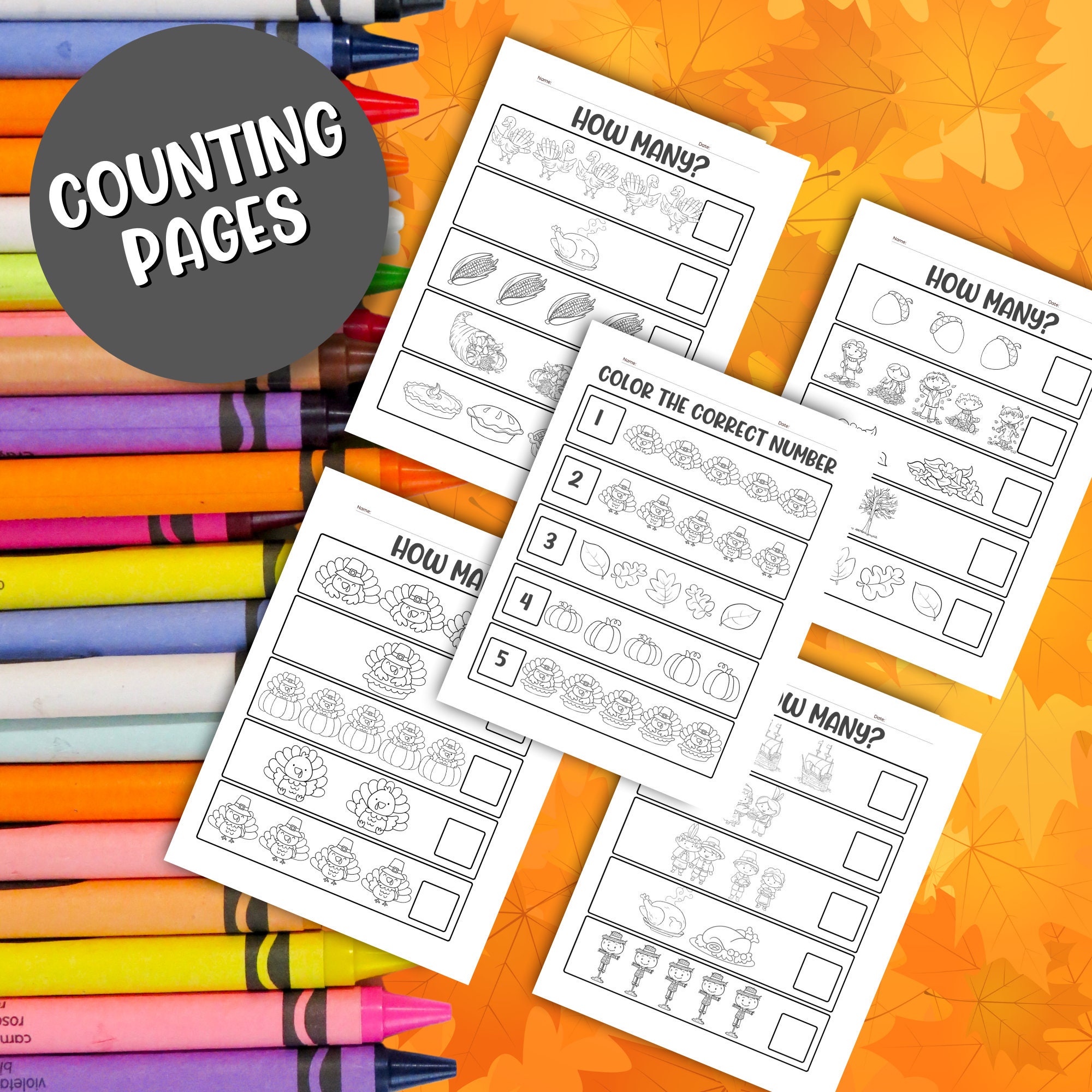 Thanksgiving Math Worksheets, Pre-k Kindergarten Worksheets, Counting ...