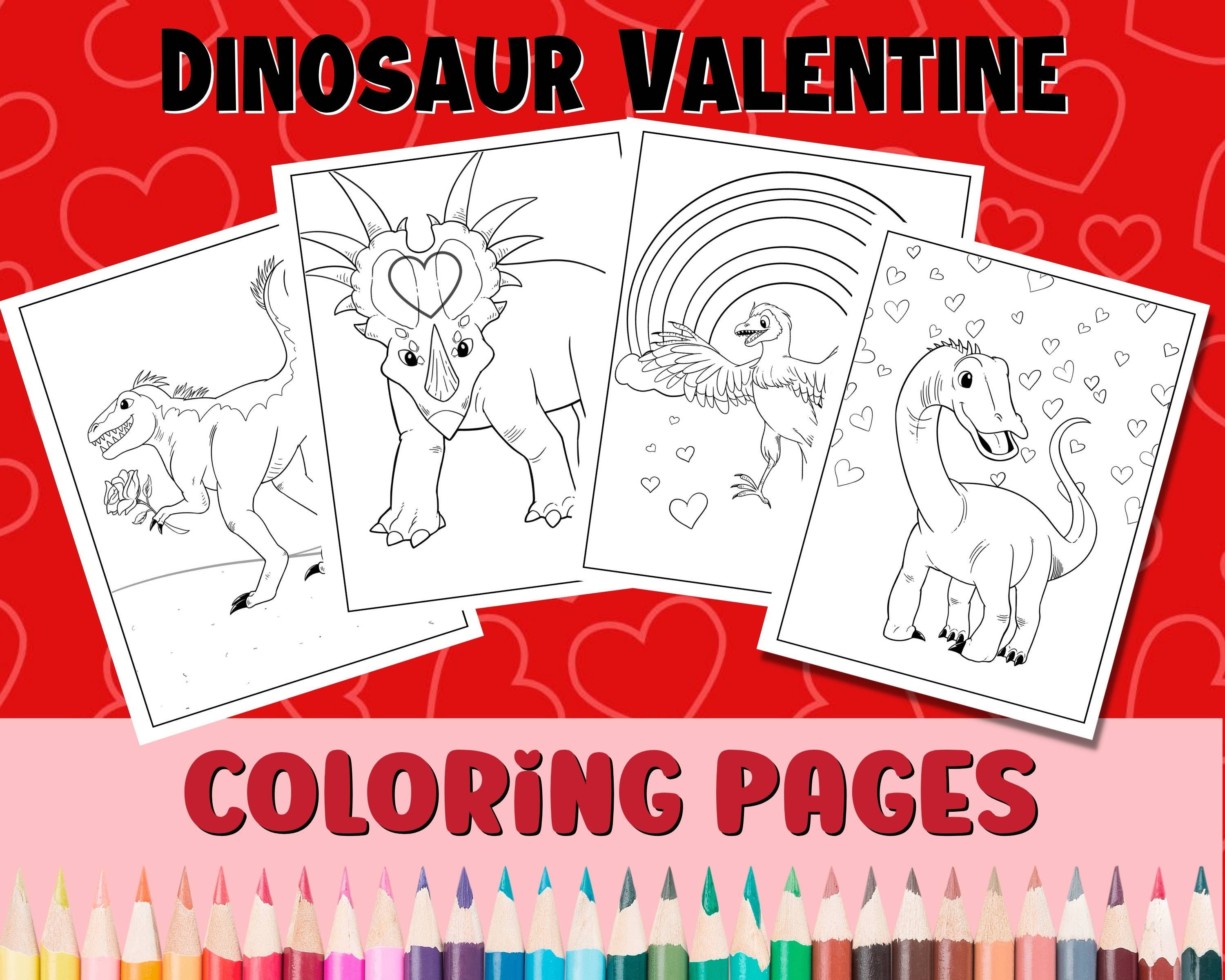 Dinosaur Valentines Coloring Pages, Valentine Coloring Sheets for Kids ...