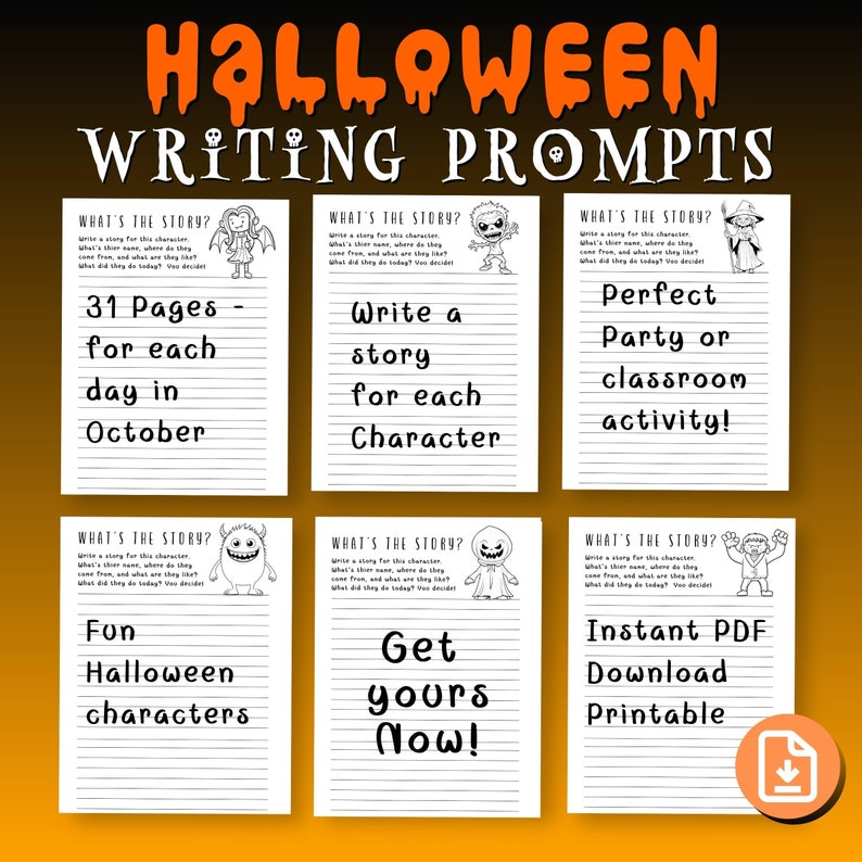 Halloween Writing Prompts for Kids Printable Halloween - Etsy