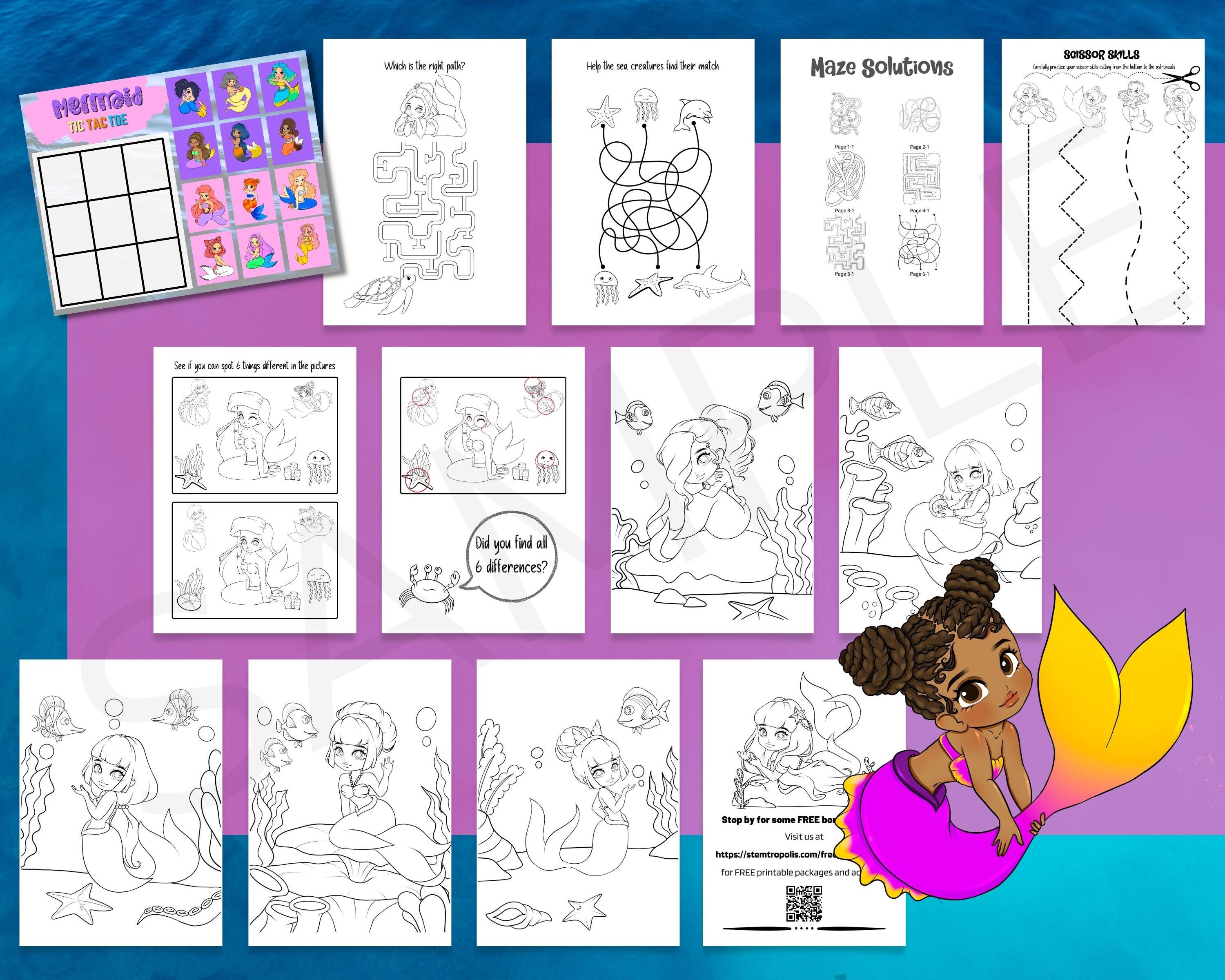 Mermaid Printable Activities for Kids, Mermaid Activity Sheet, Mermaid ...