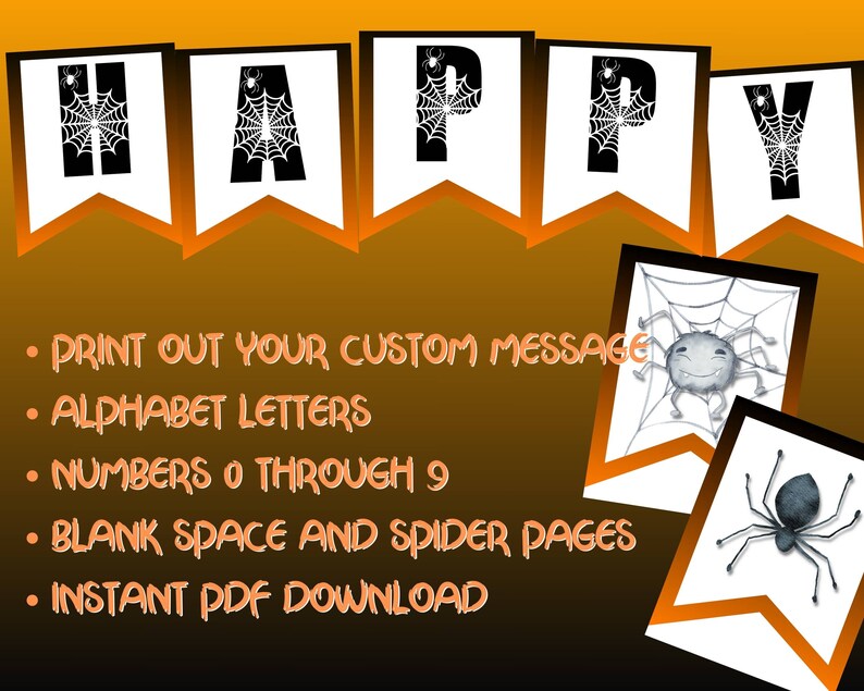Spider Halloween Party Sign, Printable Alphabet Banner Letters and ...