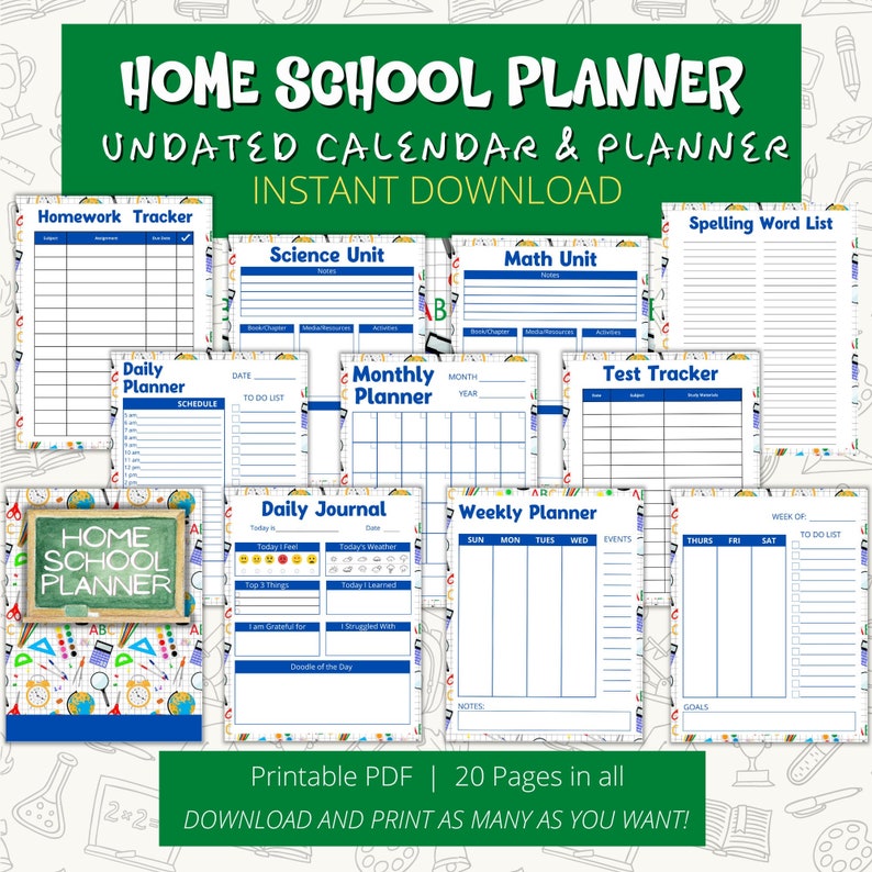 Homeschool Planner Printable, Undated Planner, Homework Tracker ...
