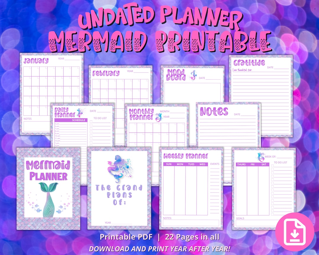 Mermaid Printable Undated Planner, Mermaid Planner, Daily Organizer ...