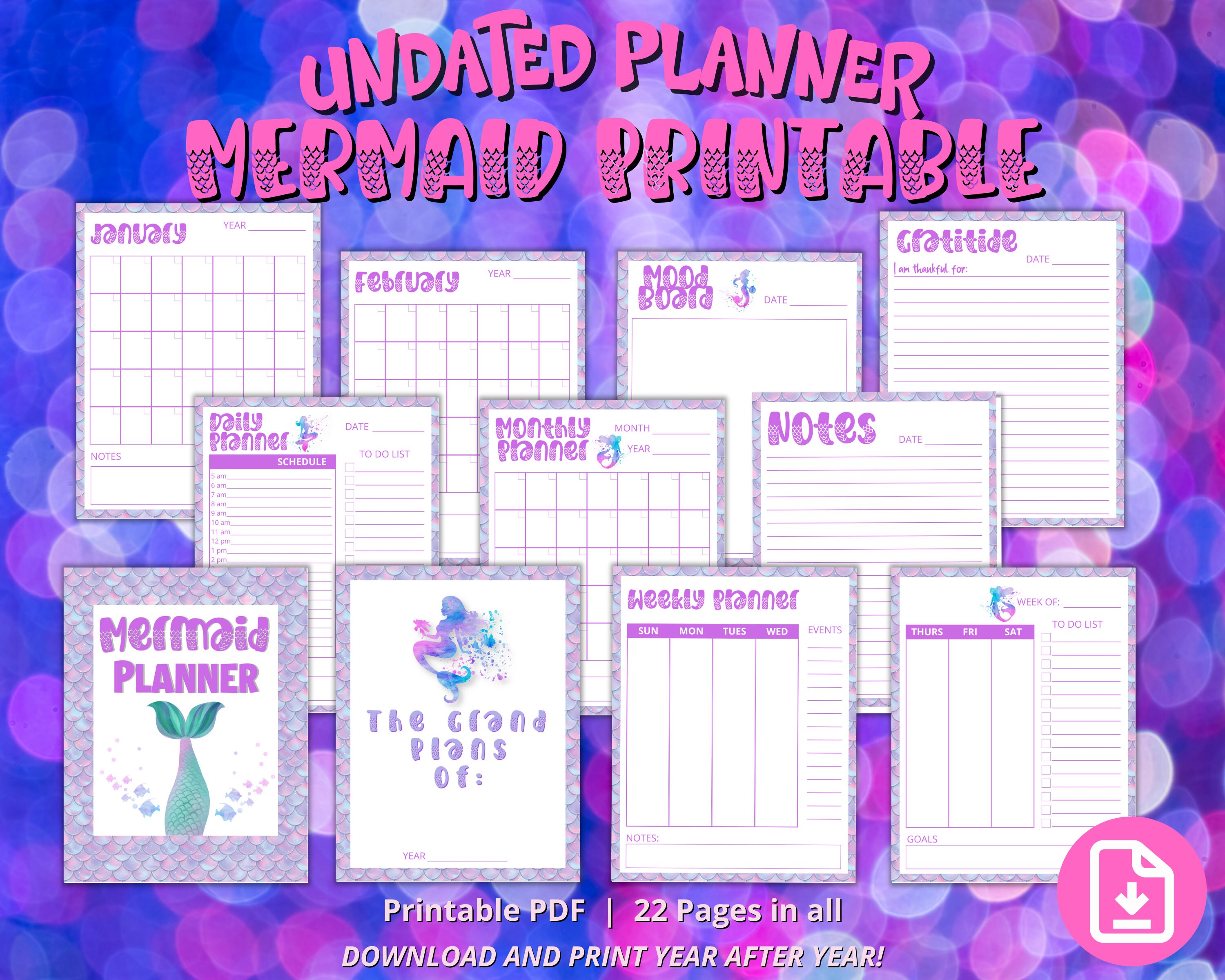 Mermaid Printable Undated Planner Mermaid Planner Daily - Etsy