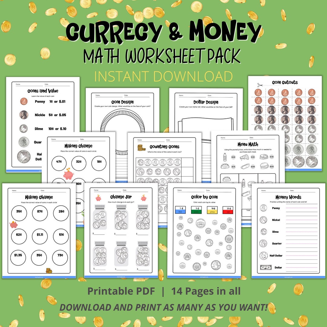 Counting Coins Math Printable Worksheet, Currency & Money, Math Work ...