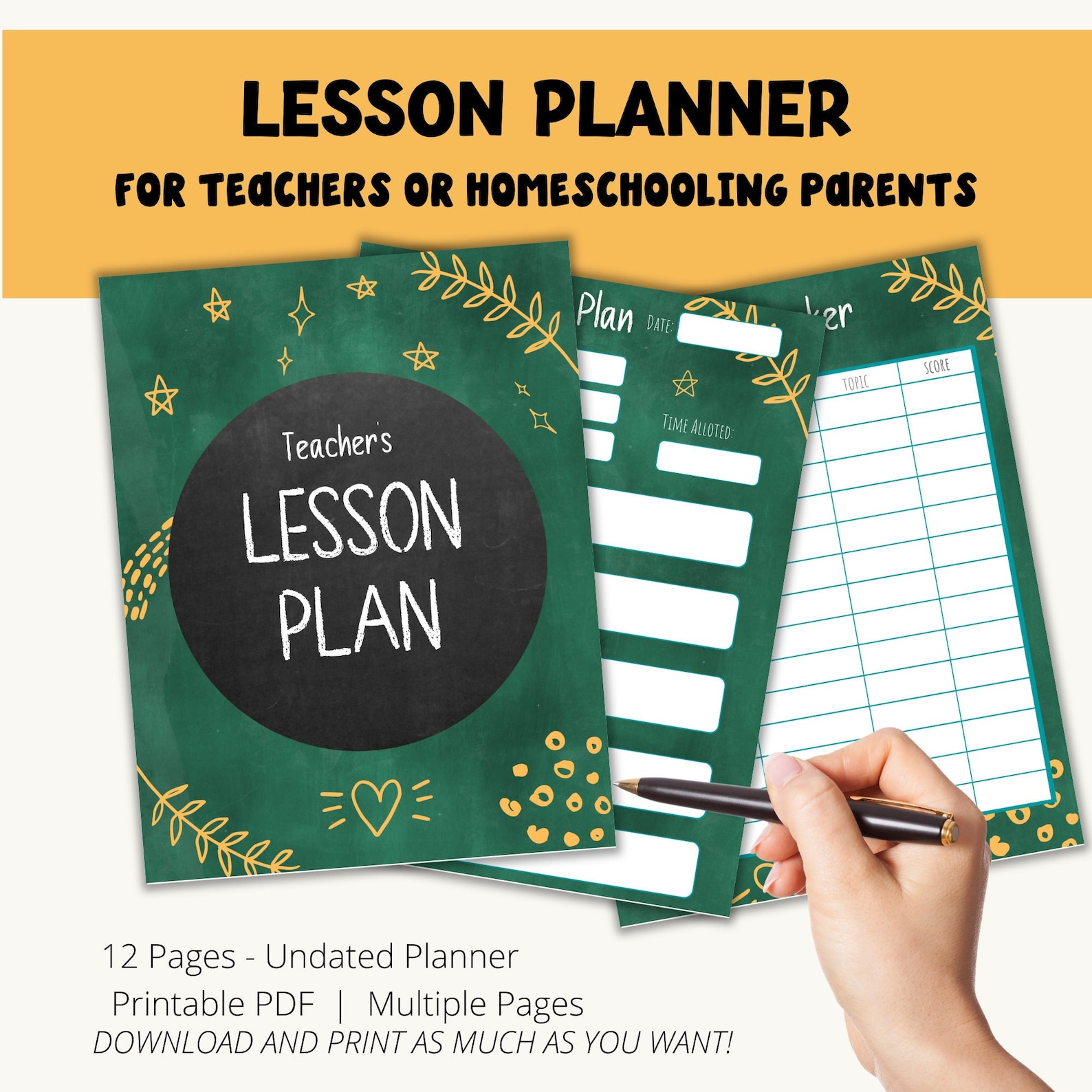 Printable Teacher Planner Undated Planner Printable Lesson - Etsy