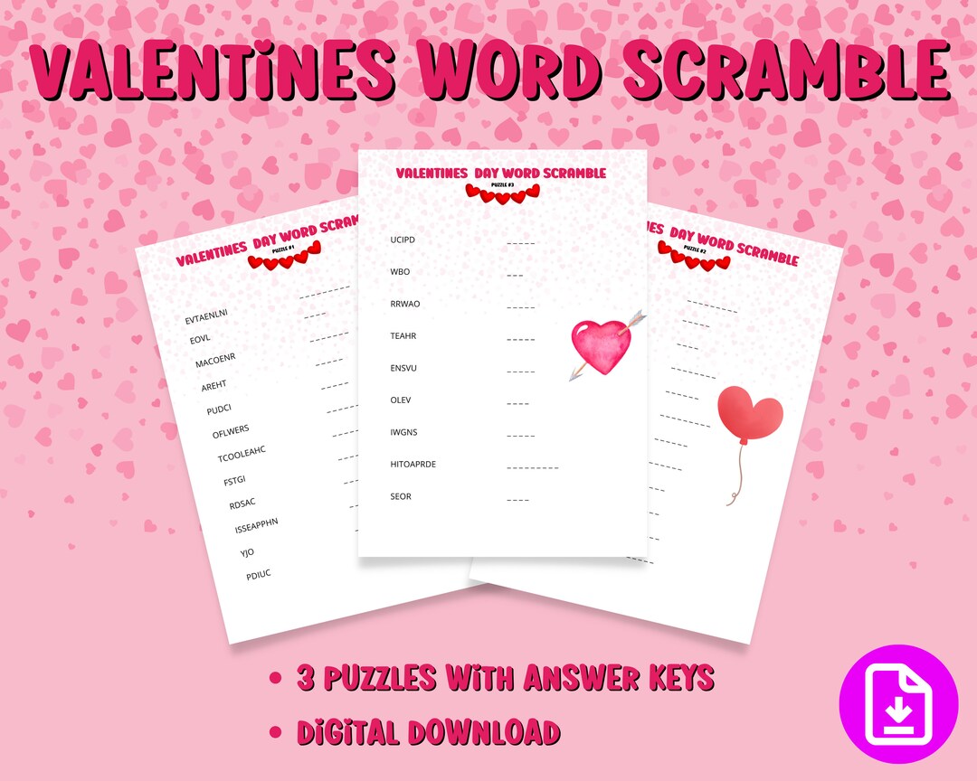 Word Scramble Game, Valentine Puzzles for Kids, Valentines Printable ...