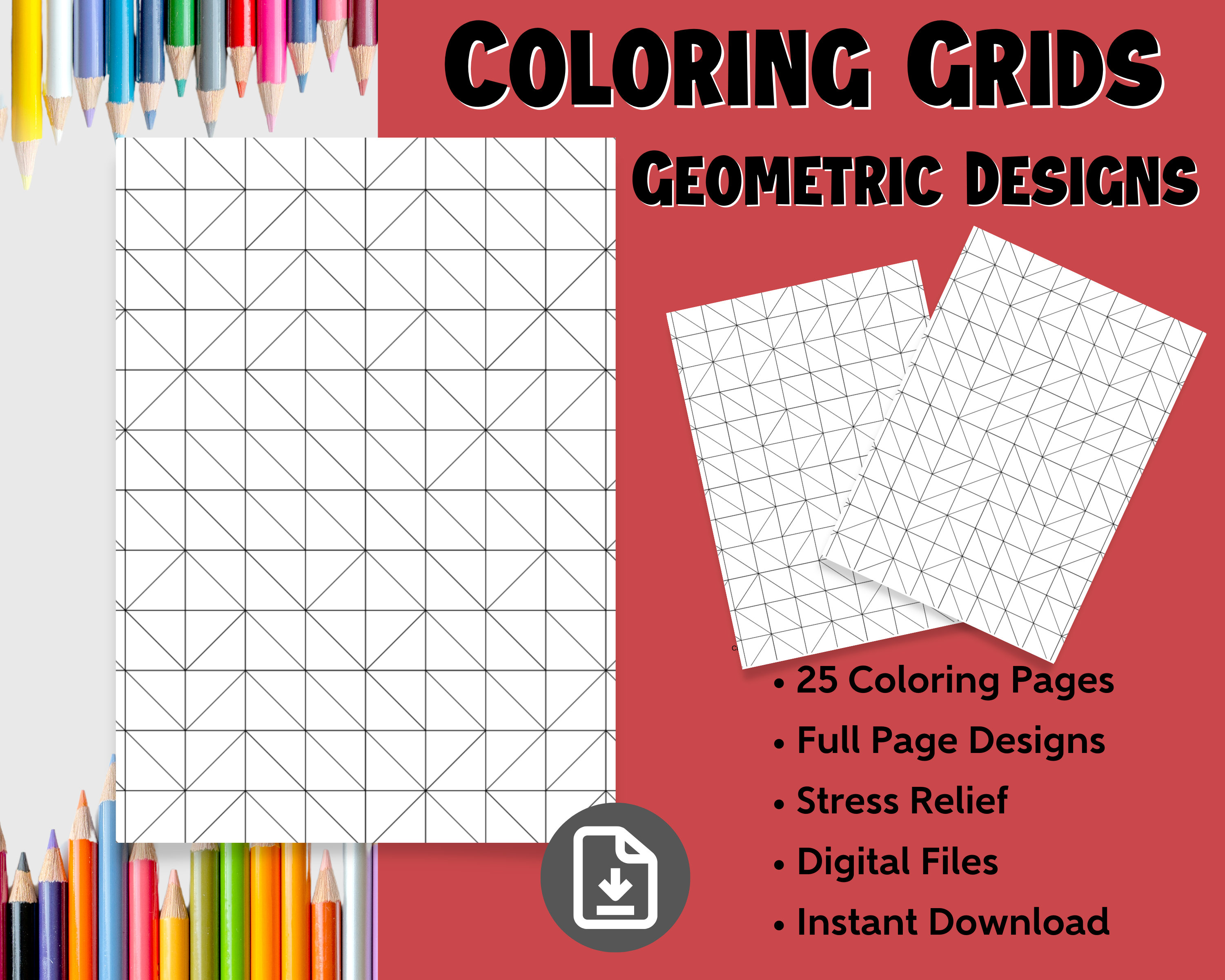 Coloring Grids Geometric Coloring Pages Shapes to Color - Etsy