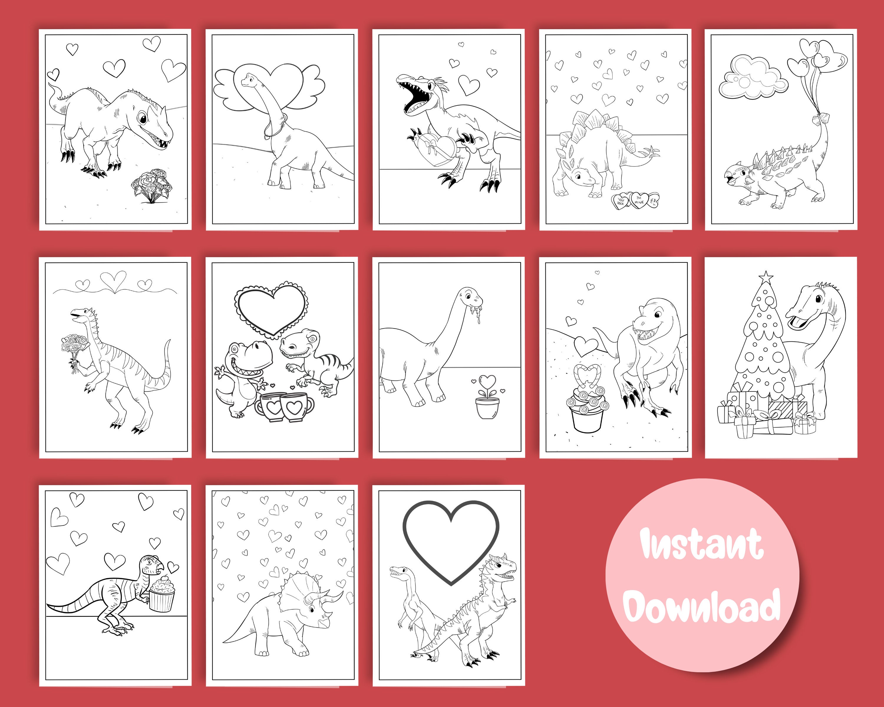Dinosaur Valentines Coloring Pages, Valentine Coloring Sheets for Kids ...
