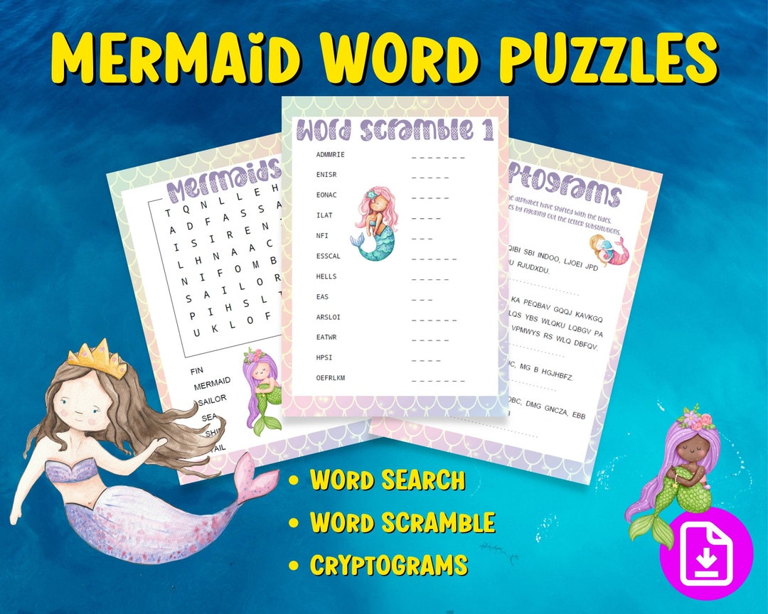 Mermaid Puzzles for Kids, Mermaid Games, Mermaid Printable, Word ...
