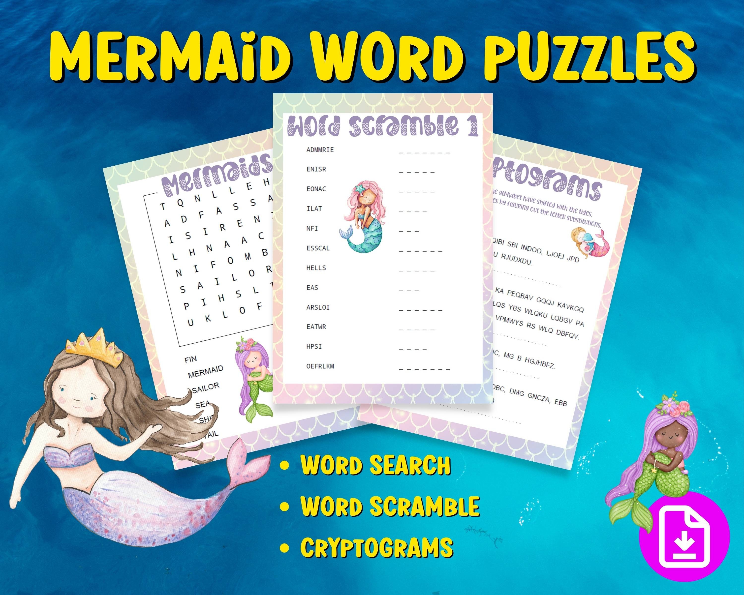 Mermaid Puzzles for Kids, Mermaid Games, Mermaid Printable, Word ...