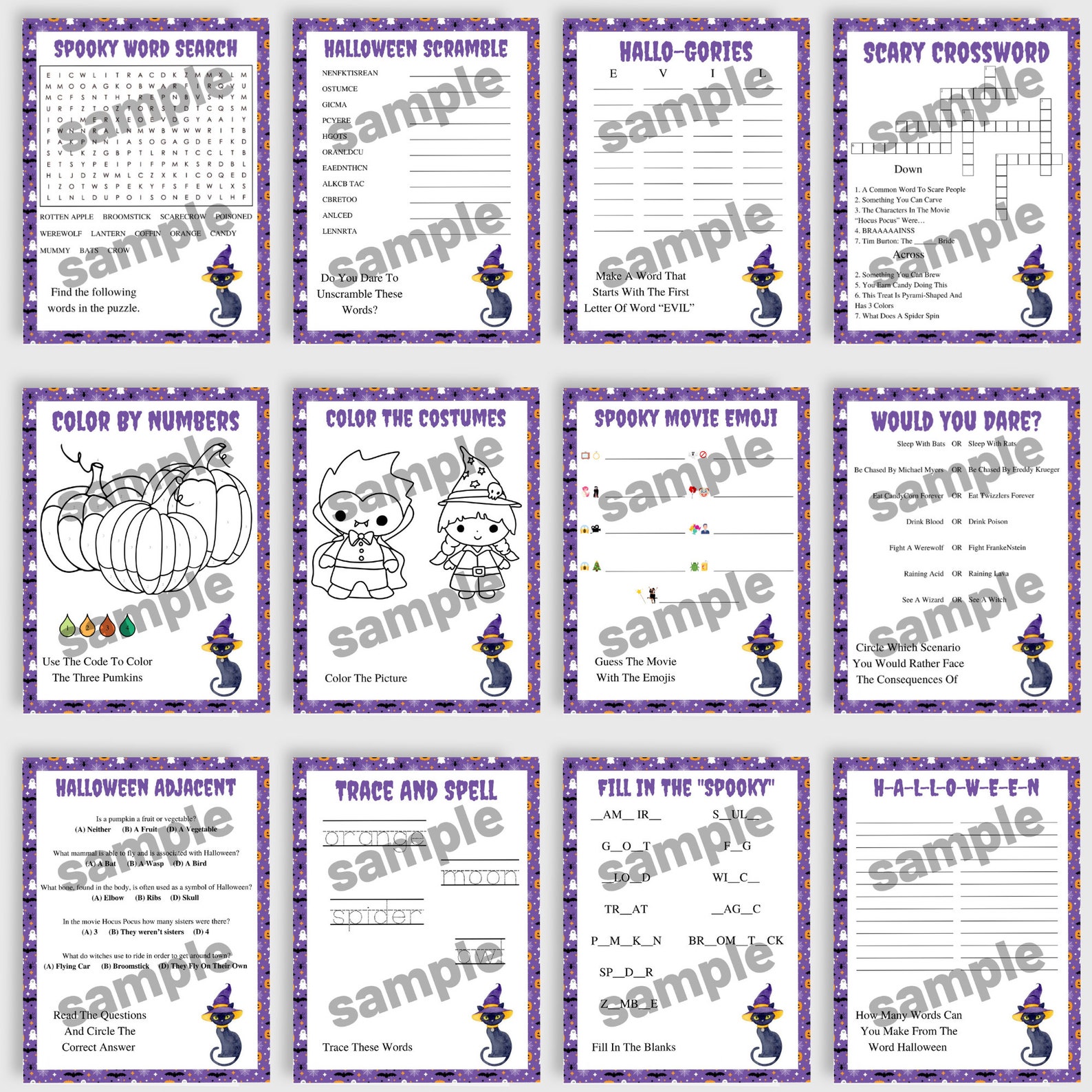 Halloween Printable Games, Black Cat, Printable Party Banner ...