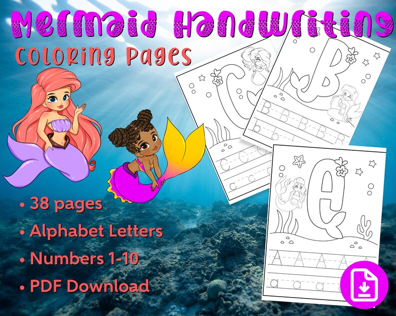 Mermaid Printable Handwriting Worksheets, Mermaid Coloring Pages ...