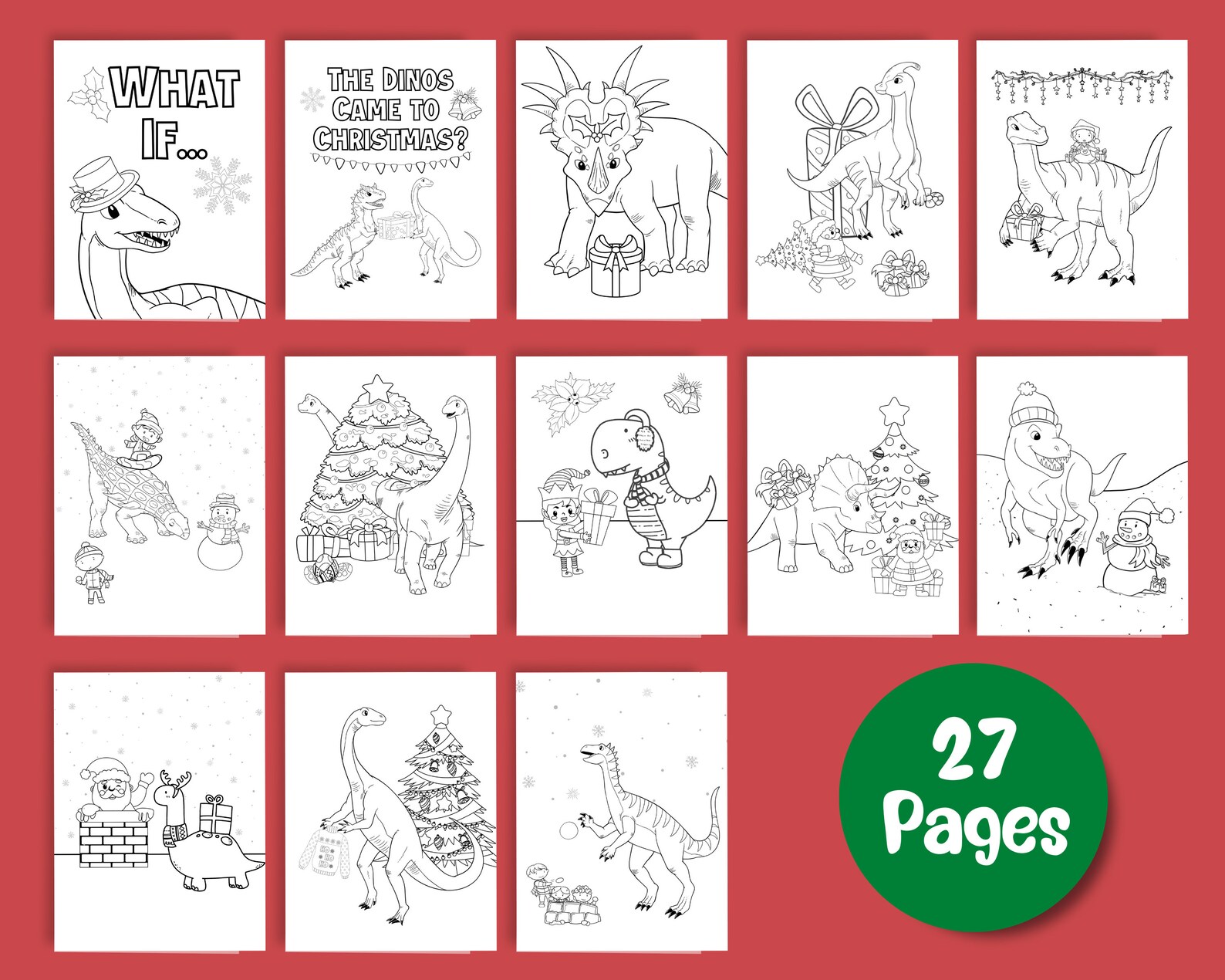 Christmas Dinosaur Coloring Pages, Printable Christmas Coloring Pages ...