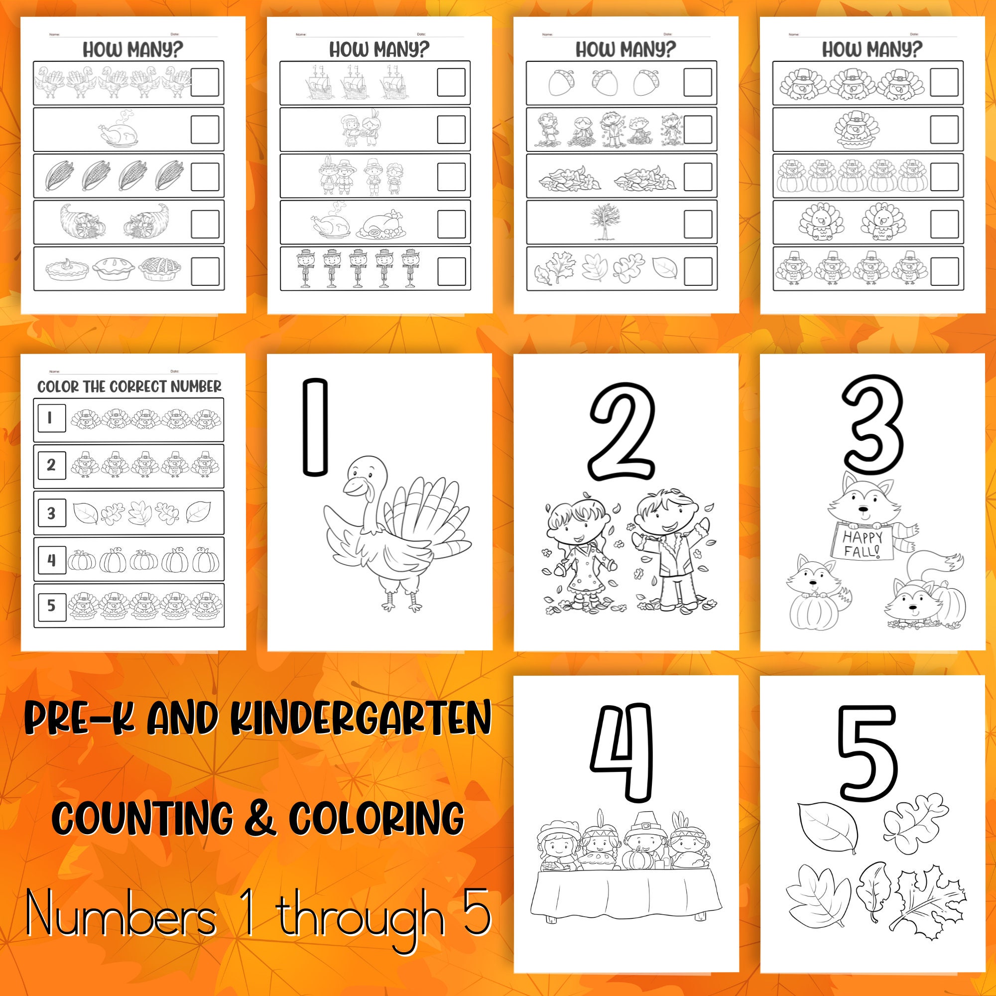 Thanksgiving Math Worksheets, Pre-k Kindergarten Worksheets, Counting ...