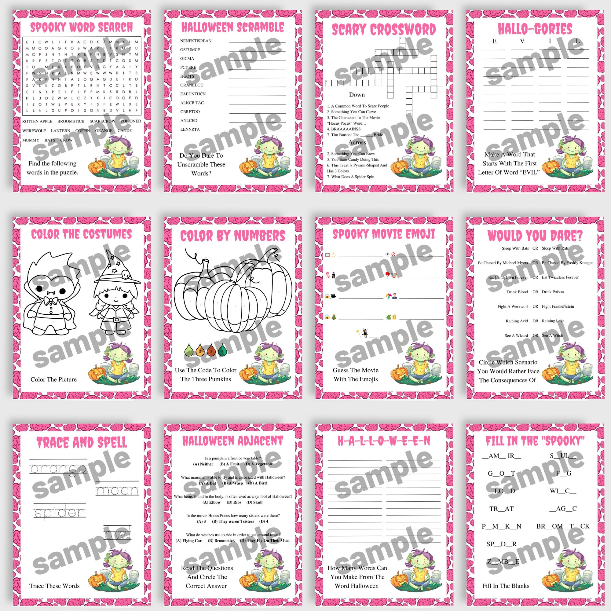 Halloween Printable Games, Zombie Girl, Printable Party Banner ...