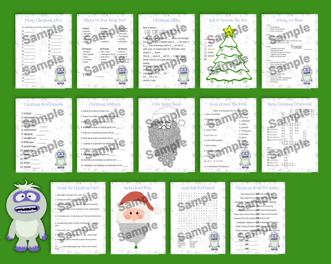 Abominable Snowman Printable Games, Christmas Activities for Kids, Cute ...