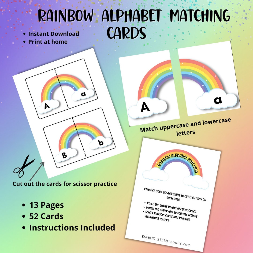 Rainbow Alphabet Matching Game, Printable Alphabet Flashcards, Letter ...