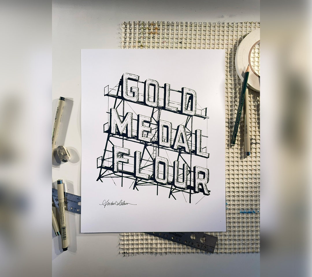 Minneapolis "gold Medal Flour" Pen & Ink Print - Etsy