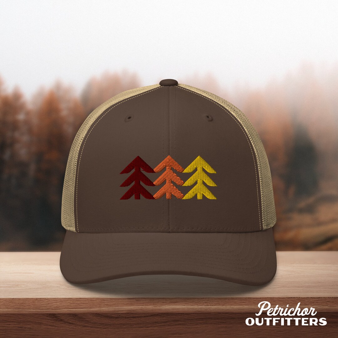 Retro Pine Tree Trucker Hat, Tree Hat, Outdoors Adjustable Snapback Cap ...