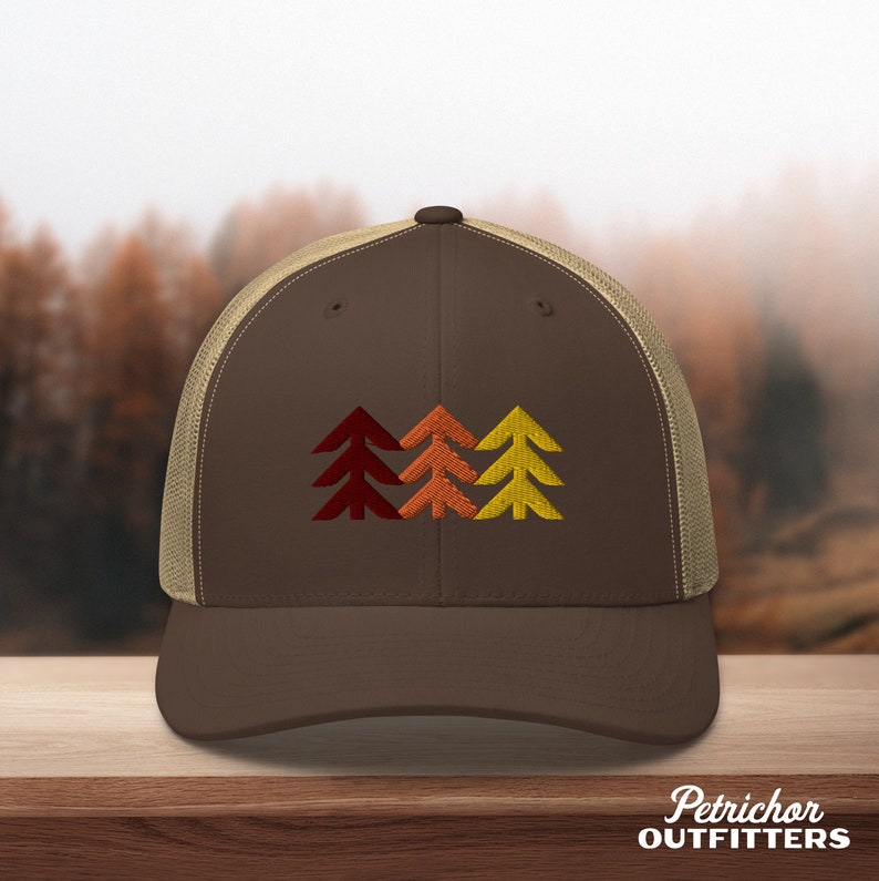 Retro Pine Tree Trucker Hat, Tree Hat, Outdoors Adjustable Snapback Cap ...