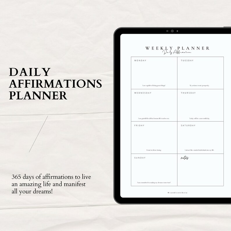365 Daily Affirmations | 52 Weekly Planner | Printable | Organizer ...