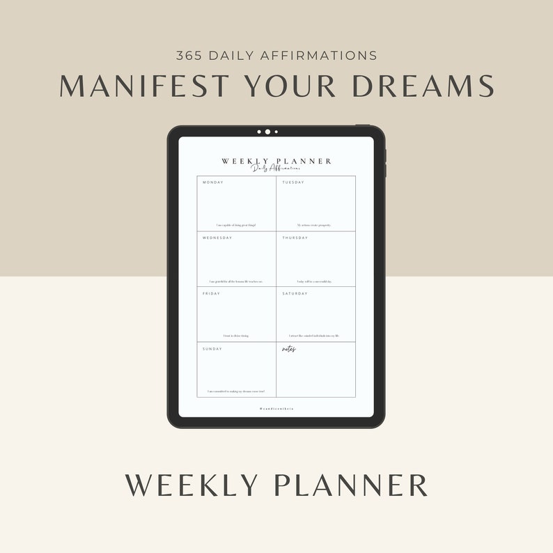 365 Daily Affirmations | 52 Weekly Planner | Printable | Organizer ...