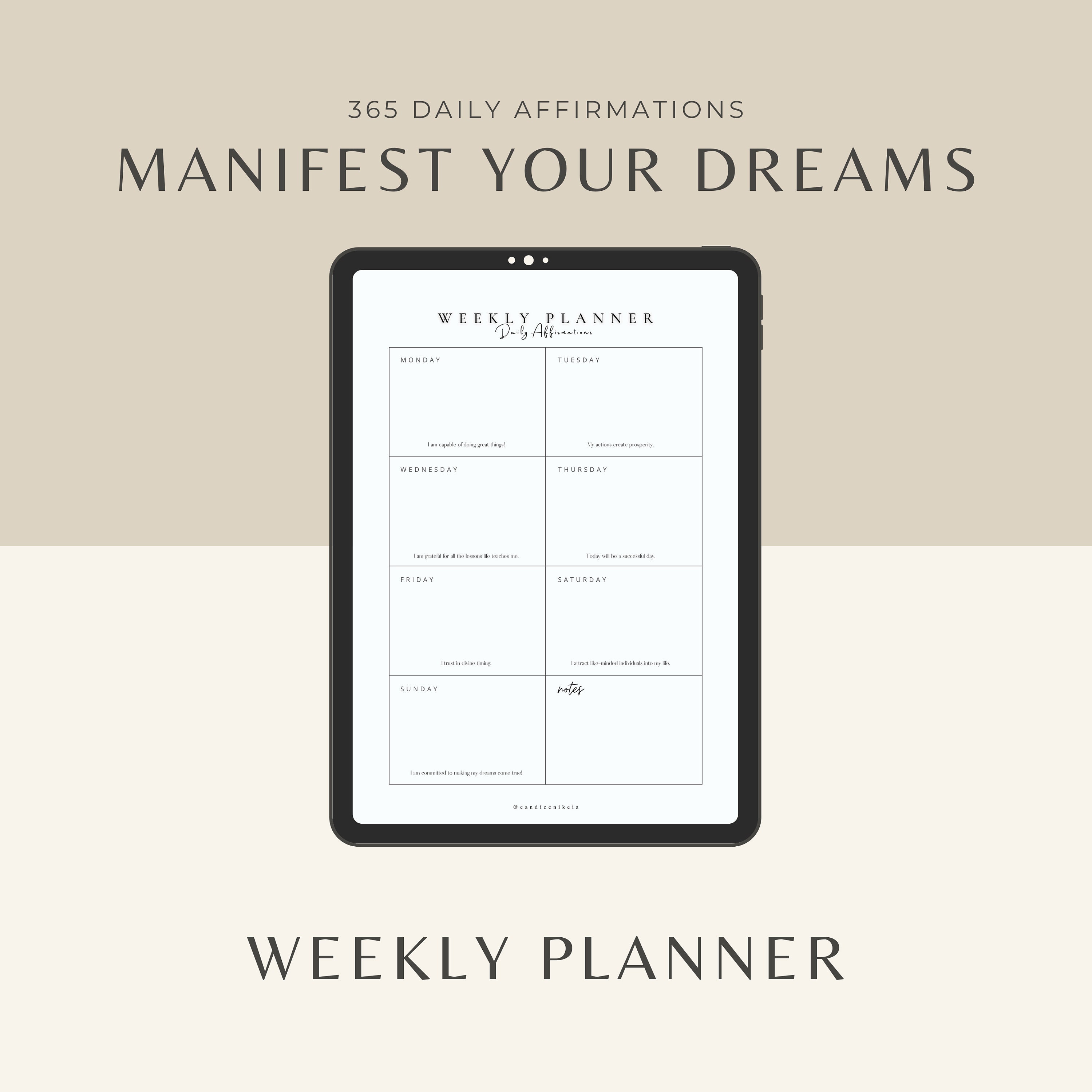 365 Daily Affirmations | 52 Weekly Planner | Printable | Organizer ...