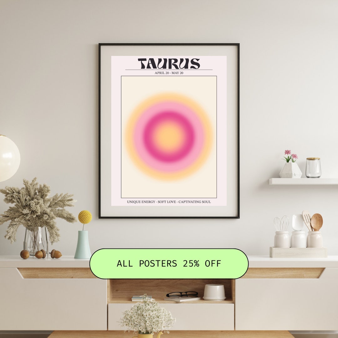 Set of 12 Digital Zodiac Posters With Aura Colors and Inspiring ...