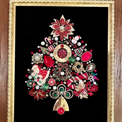 Vintage Jewelry Collage Christmas Tree Framed 21 1/2 X 25 1/2 - Etsy