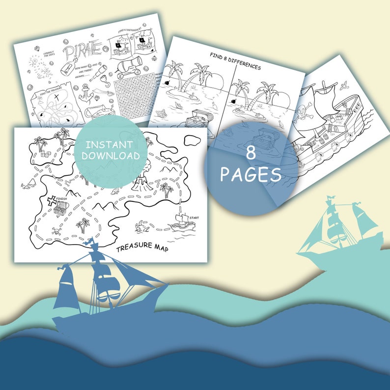 Pirate Colouring & Activity Pages I Spy Find Differences - Etsy