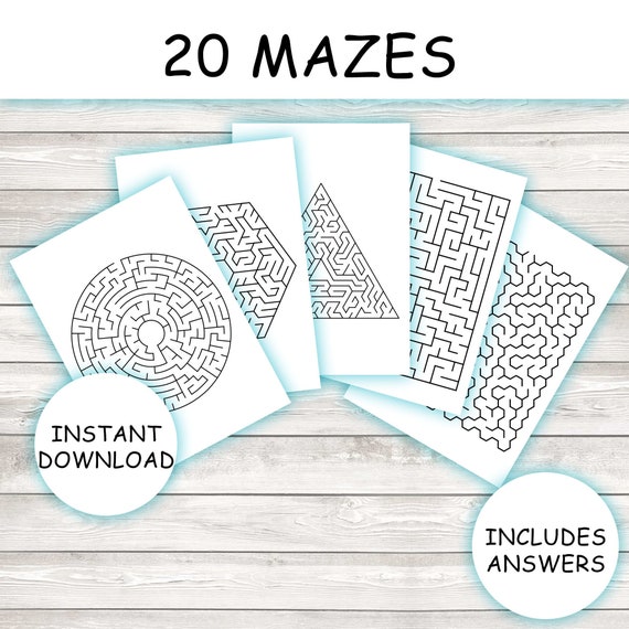 20 Printable Mazes Maze Puzzles Maze Games With Solutions - Etsy India