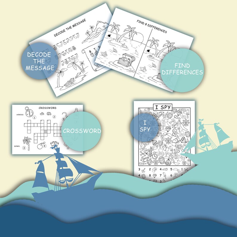 Pirate Colouring & Activity Pages I Spy Find Differences - Etsy