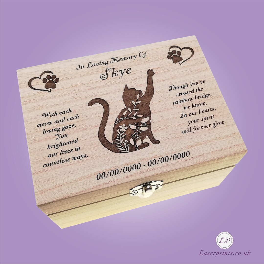 Personalised Cat Memorial Box Cat Memory Box Urn for Ashes Cremation ...