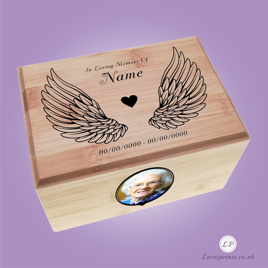 Angel Wings Funeral Keepsake Urn Ashes Box for Husband Personalised ...