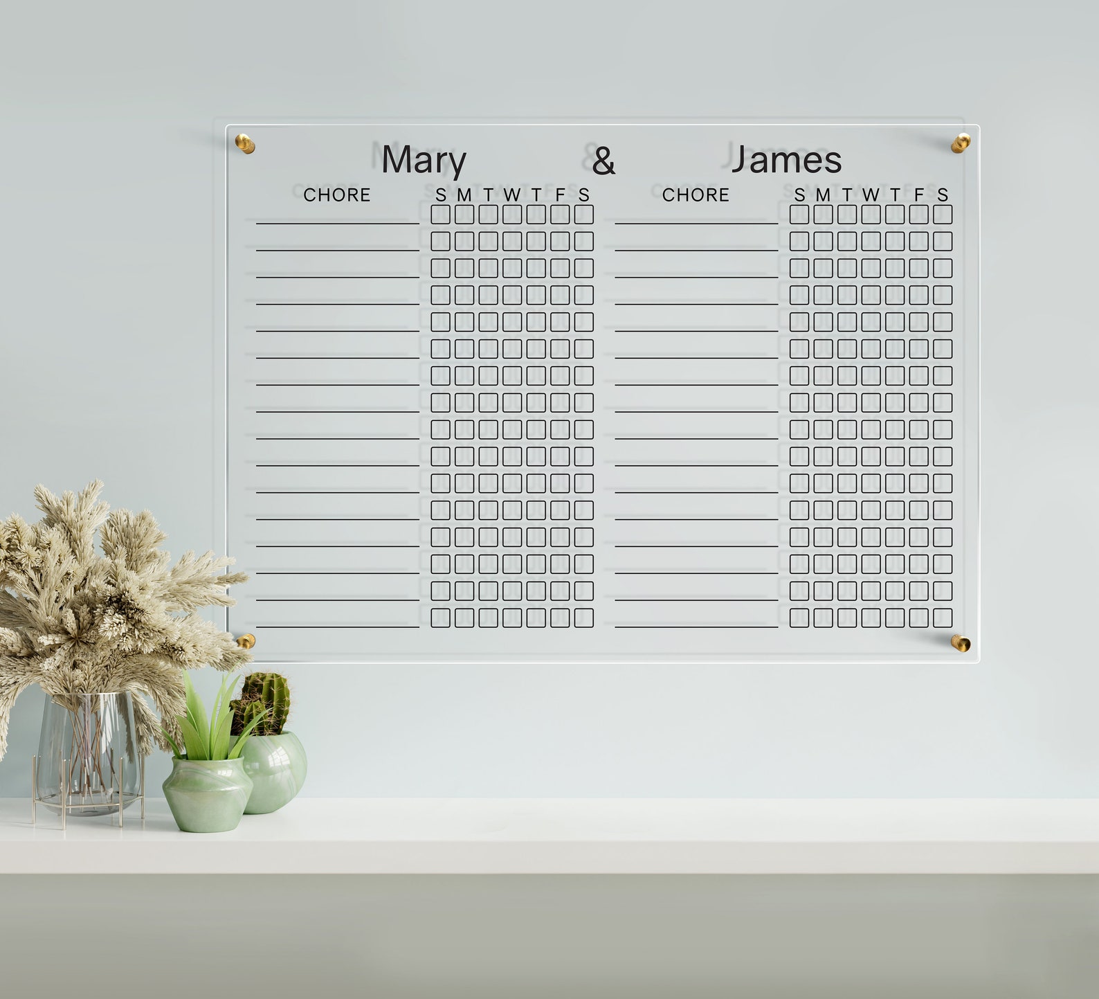 Personalized Acrylic Chore Chart | Chore Chart for 2 People | Dry Erase ...